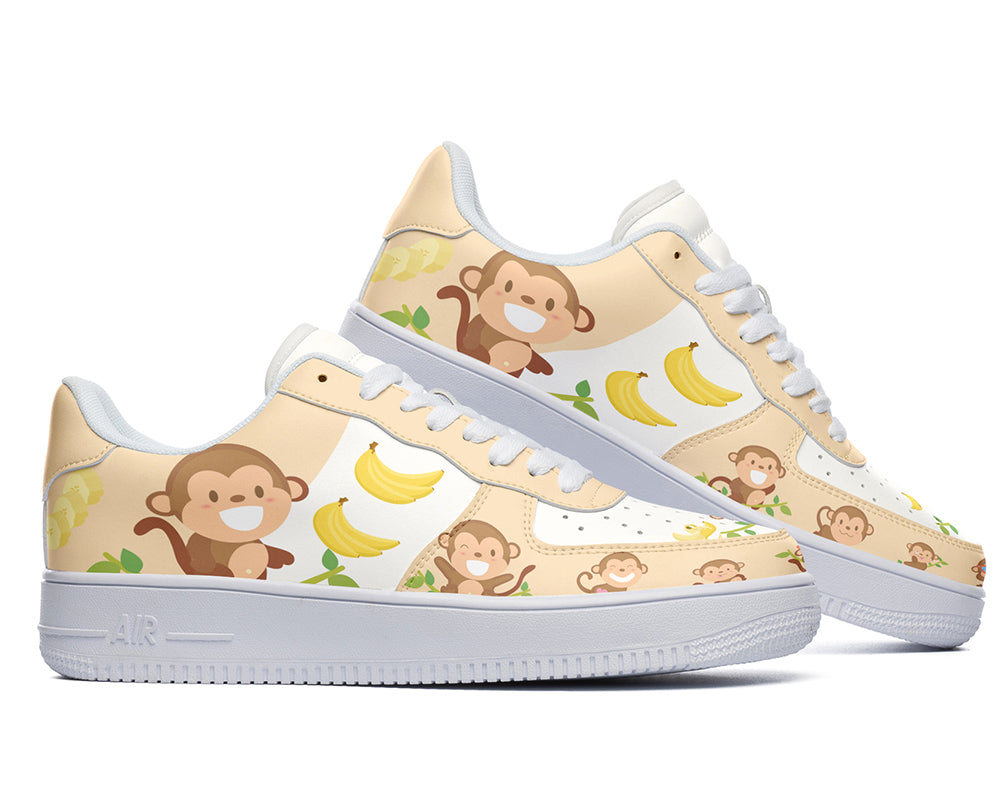 Playful Kicks: Cartoon Monkey & Banana Print Sneakers 🐒🍌 ️ – CustomKiks.com