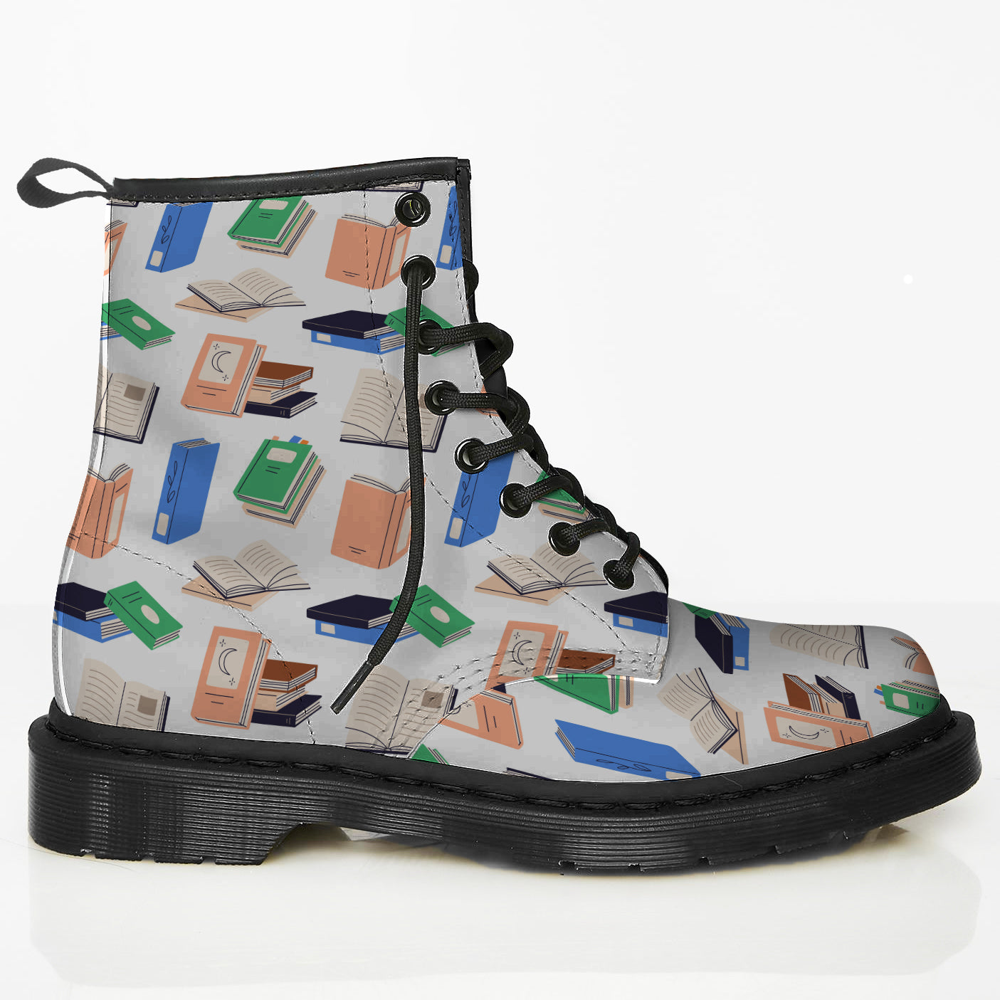Books Boots: Book Pattern Combat Boots