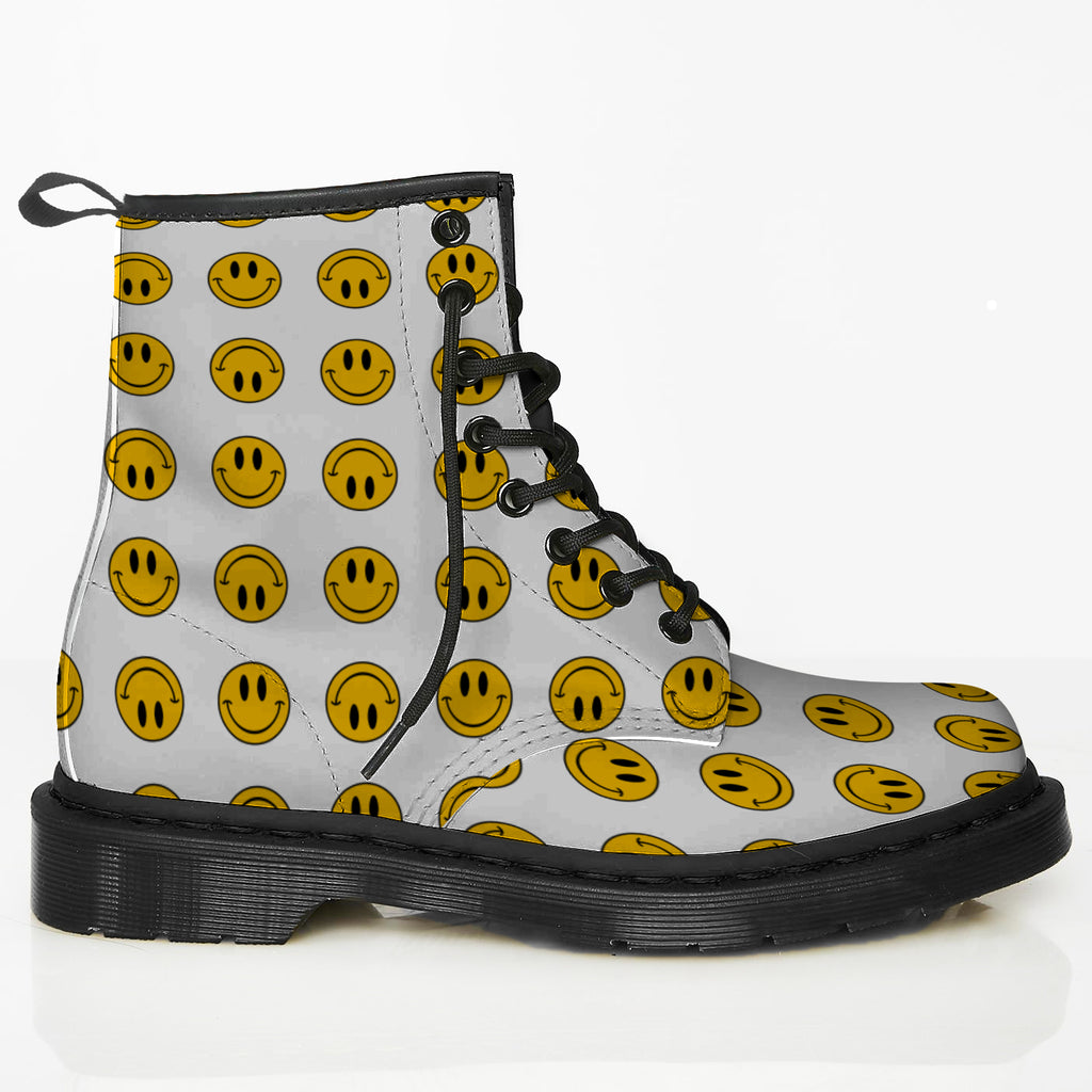 Smiley Pattern Boots - Vegan Leather Boots – CustomKiks.com