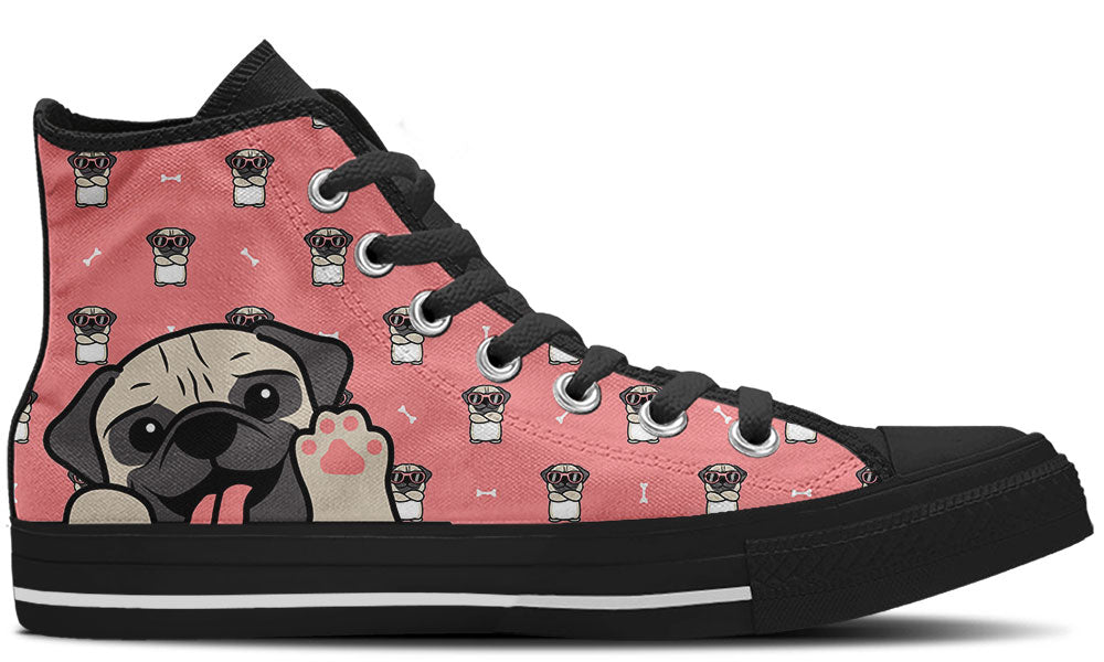Pug Sneakers: Pug Pattern High Top Sneakers