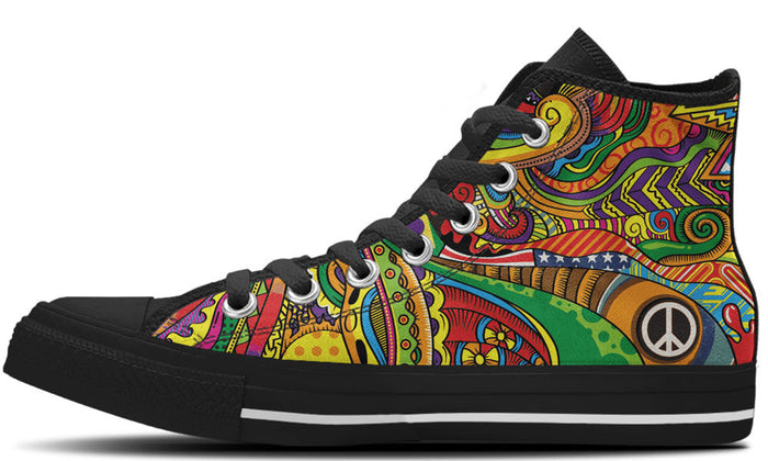 Peace of Color Sneakers: Peace Sign Pattern High Top Sneakers