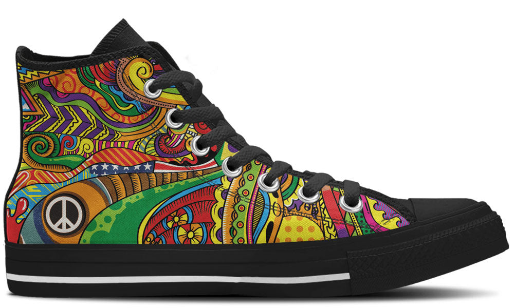 Colorful Peace Hippie Design Shoes - High Tops Sneakers – CustomKiks.com